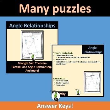 Angle Relationships To Find Missing Angles Puzzle Bundle Geometry