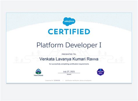 Successfully Completed Salesforce Platform Developer I Certification R Venkata Lavanya Kumari