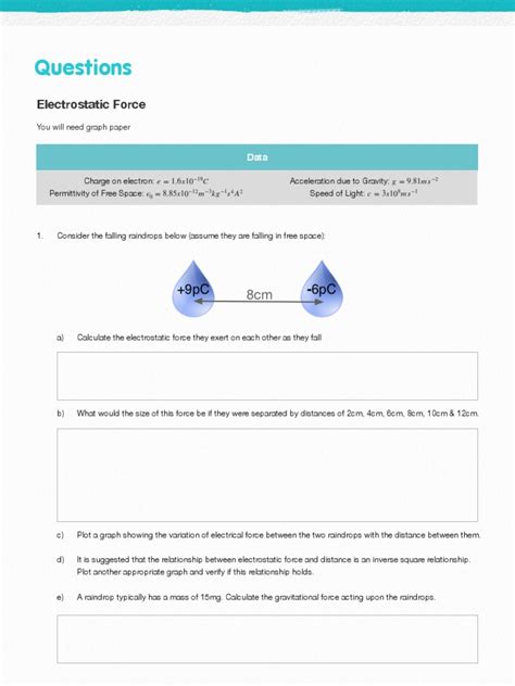 5 1 2 Electrostatic Force Questions Pdf Force Electrostatics