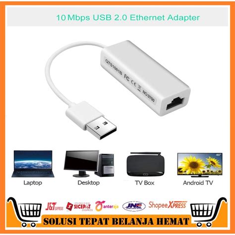 Jual USB Ethernet Adaptor 10 100Mbps Jaringan Kartu Rj45 Tipe C USB 2 0 Shopee Indonesia
