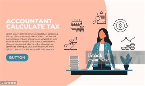회계사 세금 계산 재무 분석 세금 준비 평면 벡터 일러스트 레이 션 웹 배너 및 슬라이더 디자인 전문 회계 서비스 비즈니스 재무 개념 개념에 대한 스톡 벡터 아트 및 기타