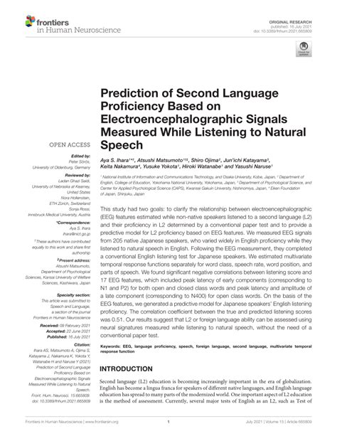 Pdf Prediction Of Second Language Proficiency Based On Electroencephalographic Signals