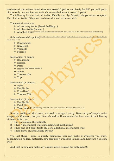 Streamlined Custom Weapons Creation Rules For Pf2e Rpathfinder2e