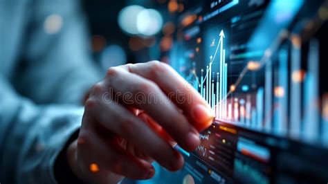 Close Up Of A Hand Interacting With A Digital Display Showing Financial Graphs And Data