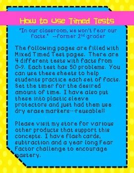 Addition Subtraction Timed Tests By ReddishAnn TPT