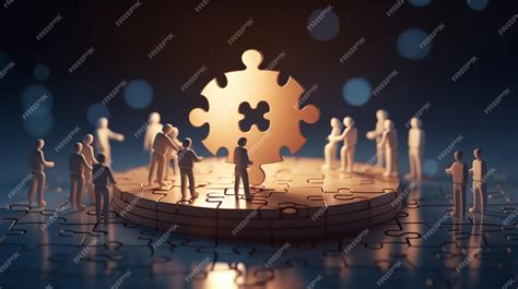 팀워크 및 파트너십 개념 사업가는 팀워크 아이콘으로 퍼즐 조각을 들고 비즈니스 솔루션 개발 연합 및 협력 전략 및 비즈니스 성장 목표 생성 Ai 프리미엄 사진