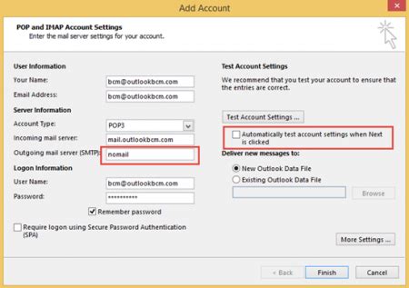 Create A Receive Only POP Account