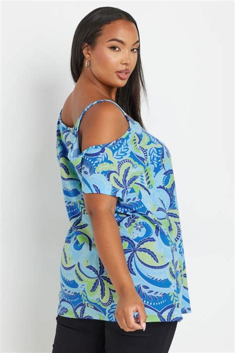 Yours Plus Size 2 Pack Blue And Black Swirl Print Cold Shoulder Tops