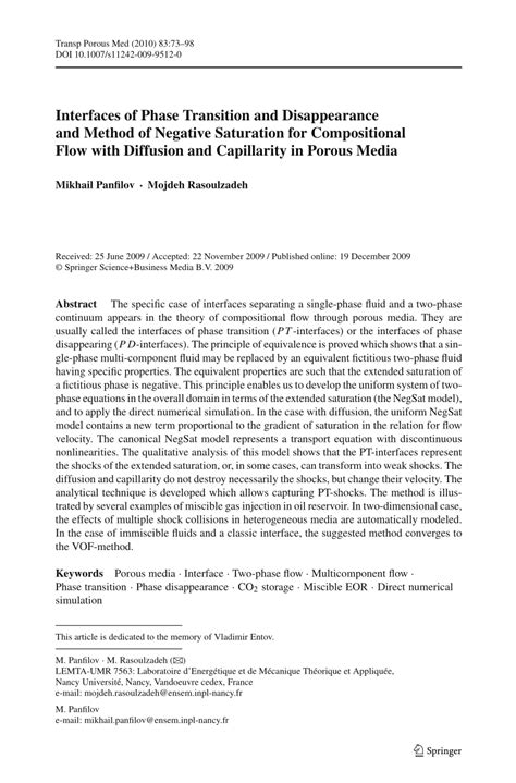Pdf Interfaces Of Phase Transition And Disappearance And Method Of Negative Saturation For