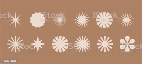 간단한 평면 선형 스타일의 디자인 요소 및 일러스트레이션의 벡터 세트 태양 기호 추상적 인 형태 및 모양 로고 디자인 템플릿 포스터 인쇄물 배너 용 배지 및 스티커 그래픽