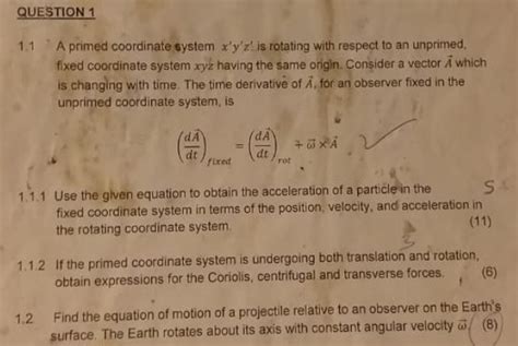 Solved Question 1 11 A Primed Coordinate System Xyʻz Is