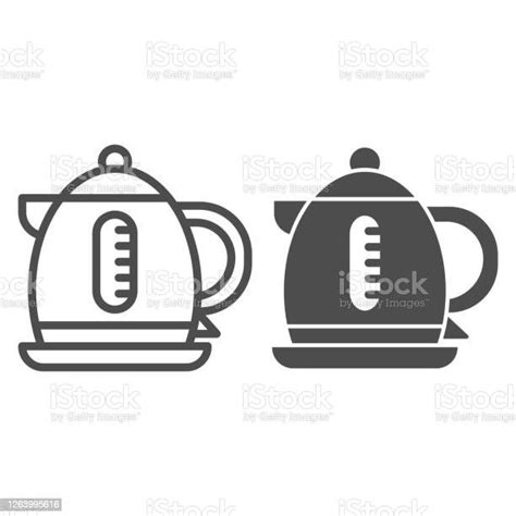 전기 주전자 라인과 단단한 아이콘 커피 타임 컨셉 흰색 배경에 주전자 사인 모바일 개념 및 웹 디자인을위한 윤곽 스타일의 주전자 아이콘 벡터 그래픽 0명에 대한 스톡 벡터