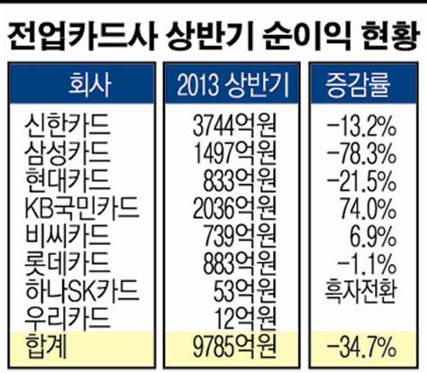카드사 상반기 순이익 35 줄었다 이투데이