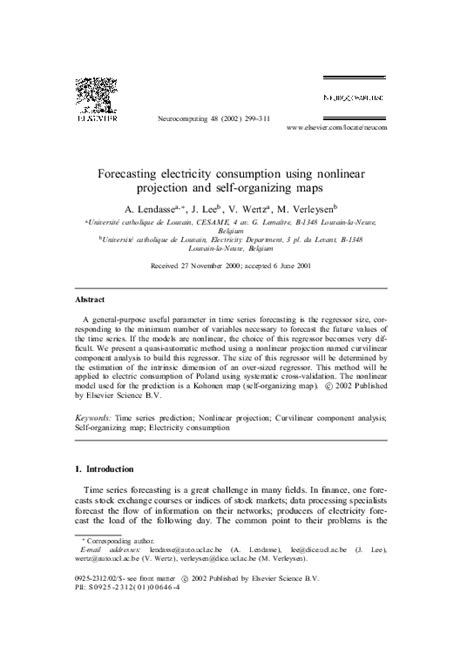 Pdf Forecasting Electricity Consumption Using Nonlinear Projection And Self Organizing Maps