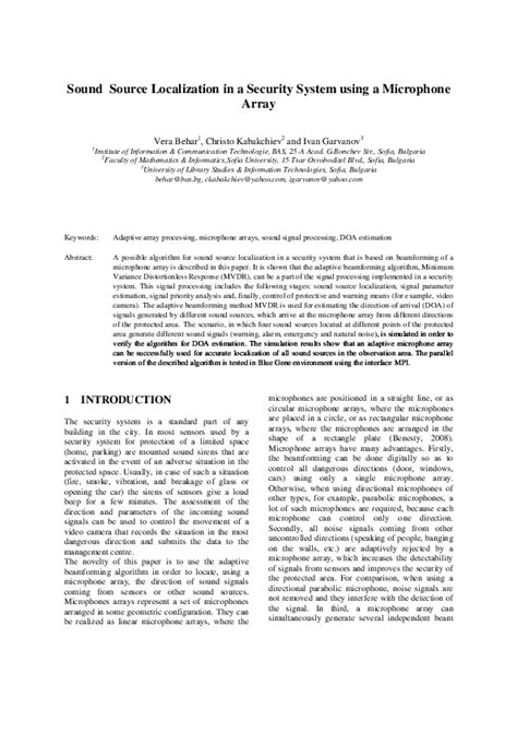 Pdf Sound Source Localization In A Security System Using A Microphone
