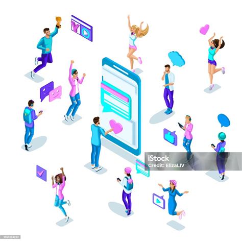 재미 점프 밝은 옷에 일찍 청소년 소셜 네트워크를 통해 통신 합니다 아이콘 스마일 전화 스마트폰 커뮤니케이션의 현대 의미 고객 참여에 대한 스톡 벡터 아트 및 기타 이미지