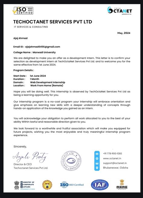 Ajaj Ahmad On Linkedin Im Excited To Share That My Internship Has