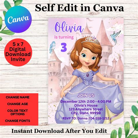 Sofia The First Birthday Invitation Template Sofia The 1st Birthday