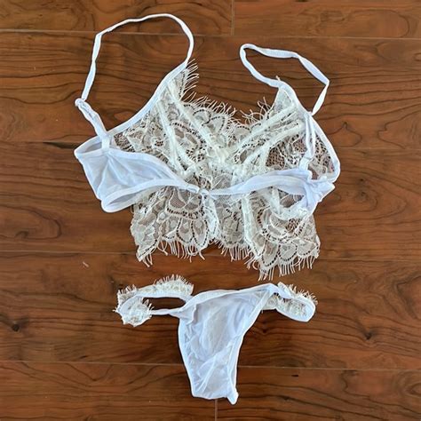 Intimates And Sleepwear White Lace Mesh 2 Piece Lingerie Set Poshmark