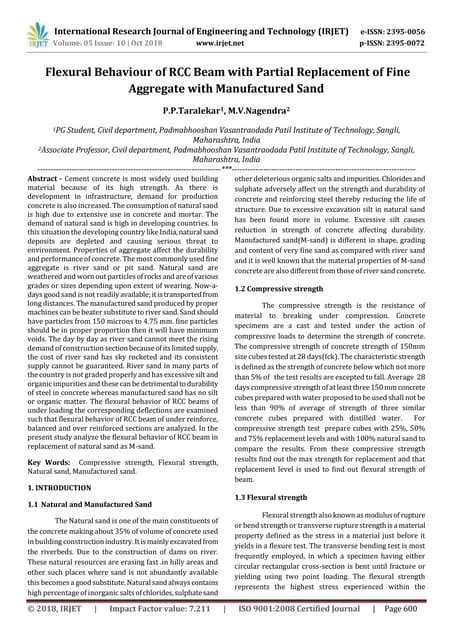 Irjet Flexural Behaviour Of Rcc Beam With Partial Replacement Of Fine Aggregate With