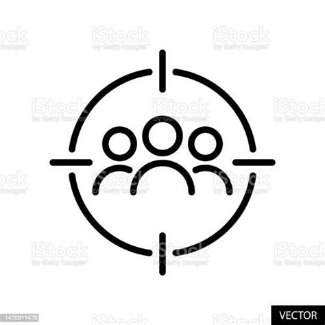 대상 사람 또는 사람 흰색 배경에 격리 된 선 스타일 디자인의 잠재 고객 타겟팅 개념 벡터 아이콘 편집 가능한 스트로크 아이콘에 대한 스톡 벡터 아트 및 기타 이미지