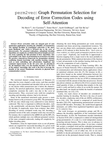 perm2vec graph permutation selection for decoding of error correction codes using self