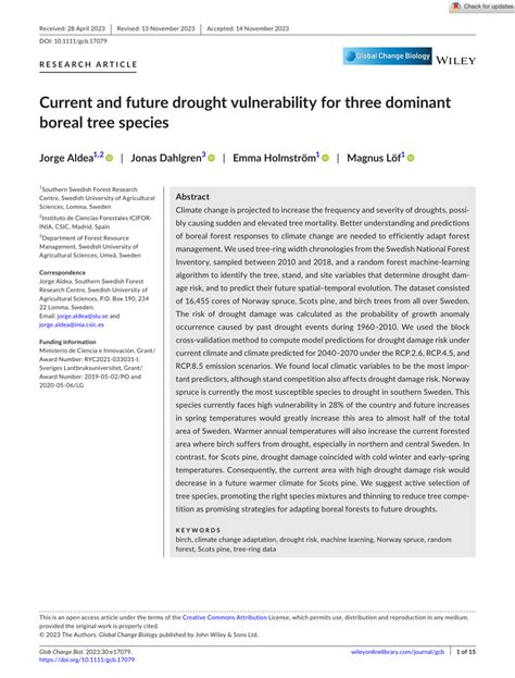Pdf Current And Future Drought Vulnerability For Three Dominant Boreal Tree Species