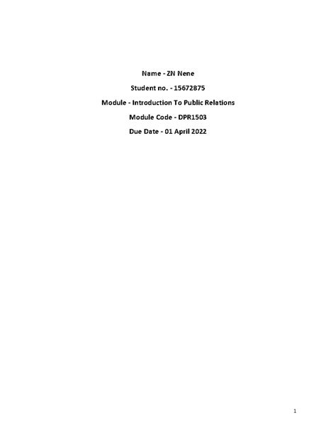 Assignment Dpr Name ZN Nene Babe No Module Introduction To Public
