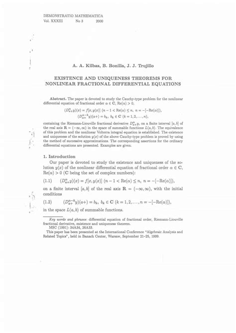 Pdf Existence And Uniqueness Theorems For Nonlinear Fractional
