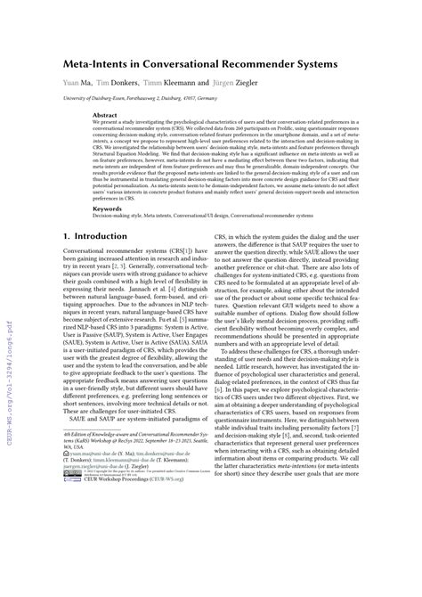 Pdf Meta Intents In Conversational Recommender Systems