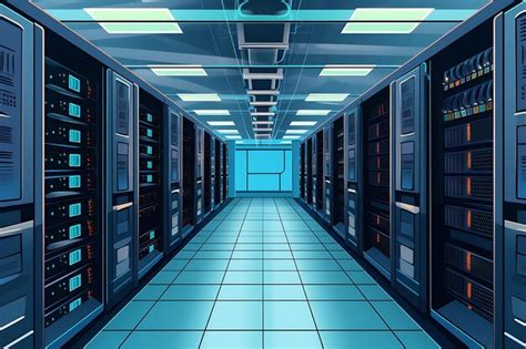 Premium Photo A Virtual Data Center With Rows Of Servers And Cables