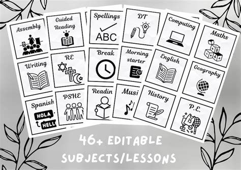 Editable Classroom Visual Timetable Class Schedule Cards Black And White Class Display Send