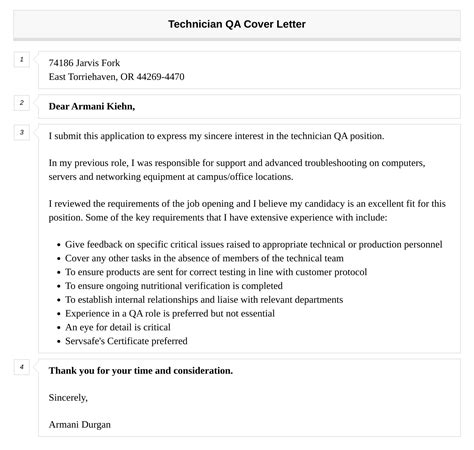 Technician QA Cover Letter Velvet Jobs