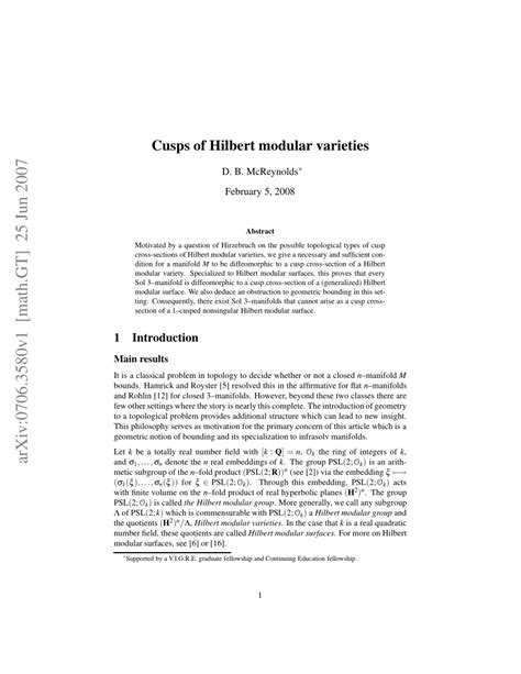 Pdf Cusps Of Hilbert Modular Varieties