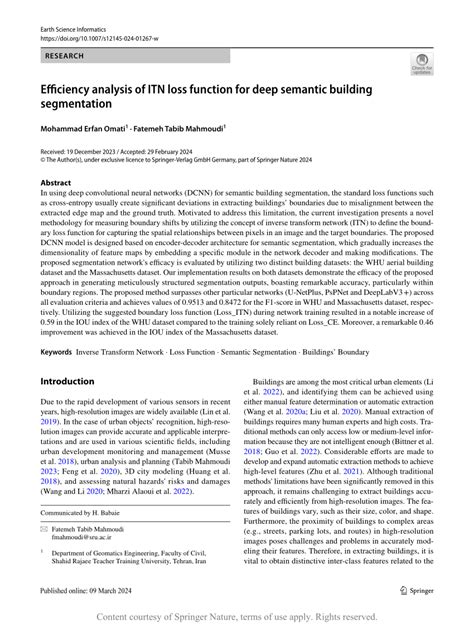 Efficiency Analysis Of Itn Loss Function For Deep Semantic Building Segmentation Request Pdf
