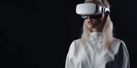 Mujer De Inteligencia Artificial Ai De Piel Rubia Clara Vestida De Blanco Con Gafas Vr Virtuales