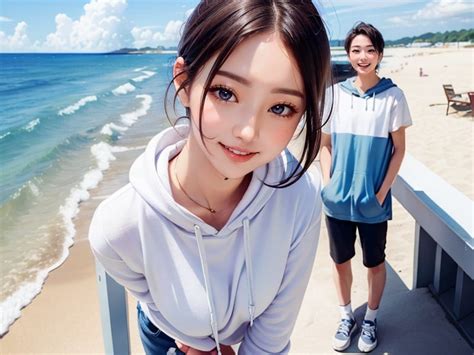 서 있기 해변 청바지 반바지 게이 Ai 포르노