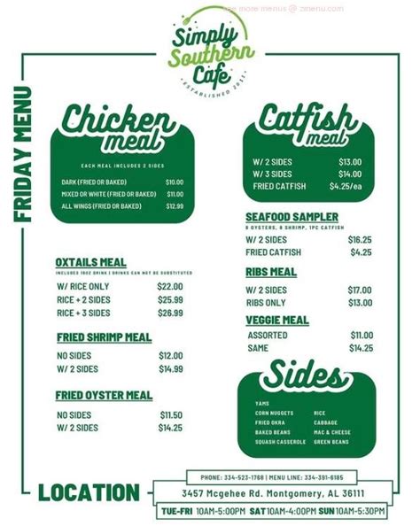 Online Menu Of Simply Southern Cafe Restaurant Montgomery Alabama