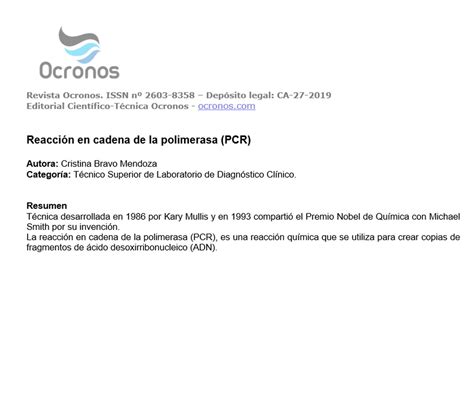 Reacción En Cadena De La Polimerasa Pcr Ocronos Editorial Científico Técnica