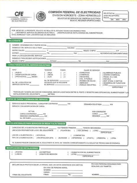 Formato Solicitud Cfe Pdf