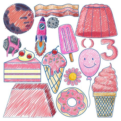 Premium Vector Pink Objects In Pencil Colour Sketch Simple Style