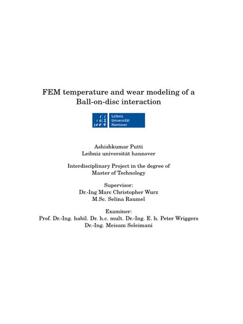 Fem Temperature And Wear Modeling Of A Ball On Disc Interaction Pdf Wear Friction