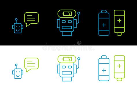 Set Line Battery Bot And Robot Low Battery Charge Icon Vector Stock Vector Illustration Of
