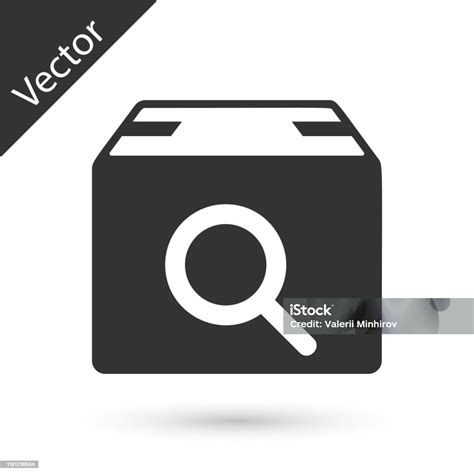 흰색 배경에 격리 된 회색 검색 패키지 아이콘입니다 구획 추적 기호입니다 돋보기와 골판지 상자 물류 및 배송 벡터 일러스트레이션 개념에 대한 스톡 벡터 아트 및 기타 이미지