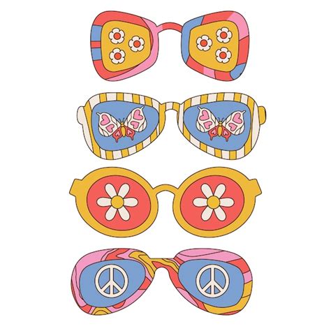 Premium Vector Groovy Sunglasses Set In Retro S Hippie Style