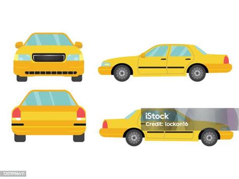 흰색 배경에 노란색 세단 자동차보기의 집합 일러스트 벡터 측면 전면 뒷면 0명에 대한 스톡 벡터 아트 및 기타 이미지 0명 Brand Name Domestic Car