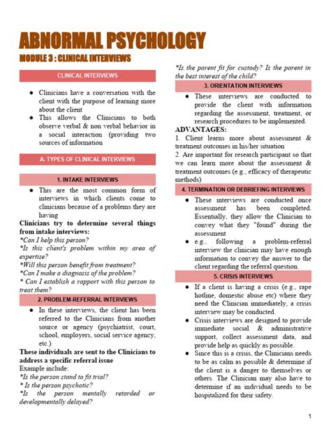Module 3 Clinical Interviews Pdf Clinical Psychology Mental Health