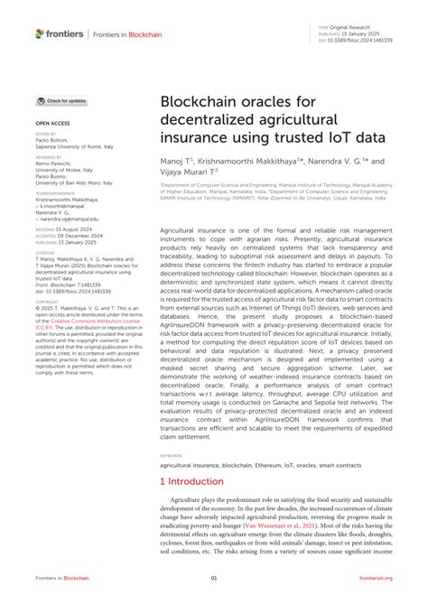 Pdf Blockchain Oracles For Decentralized Agricultural Insurance Using