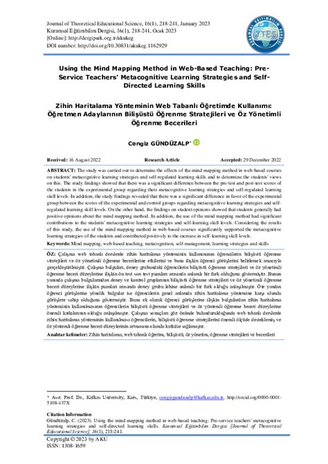 Pdf Using The Mind Mapping Method In Web Based Teaching Pre Service Teachers Metacognitive