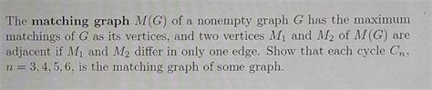 The Matching Graph Mg Of A Nonempty Graph G Has The